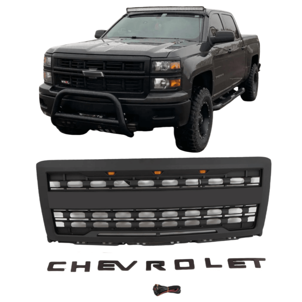 Chevrolet Silverado Grill 2014 2015 Raptor Style With Lights Black