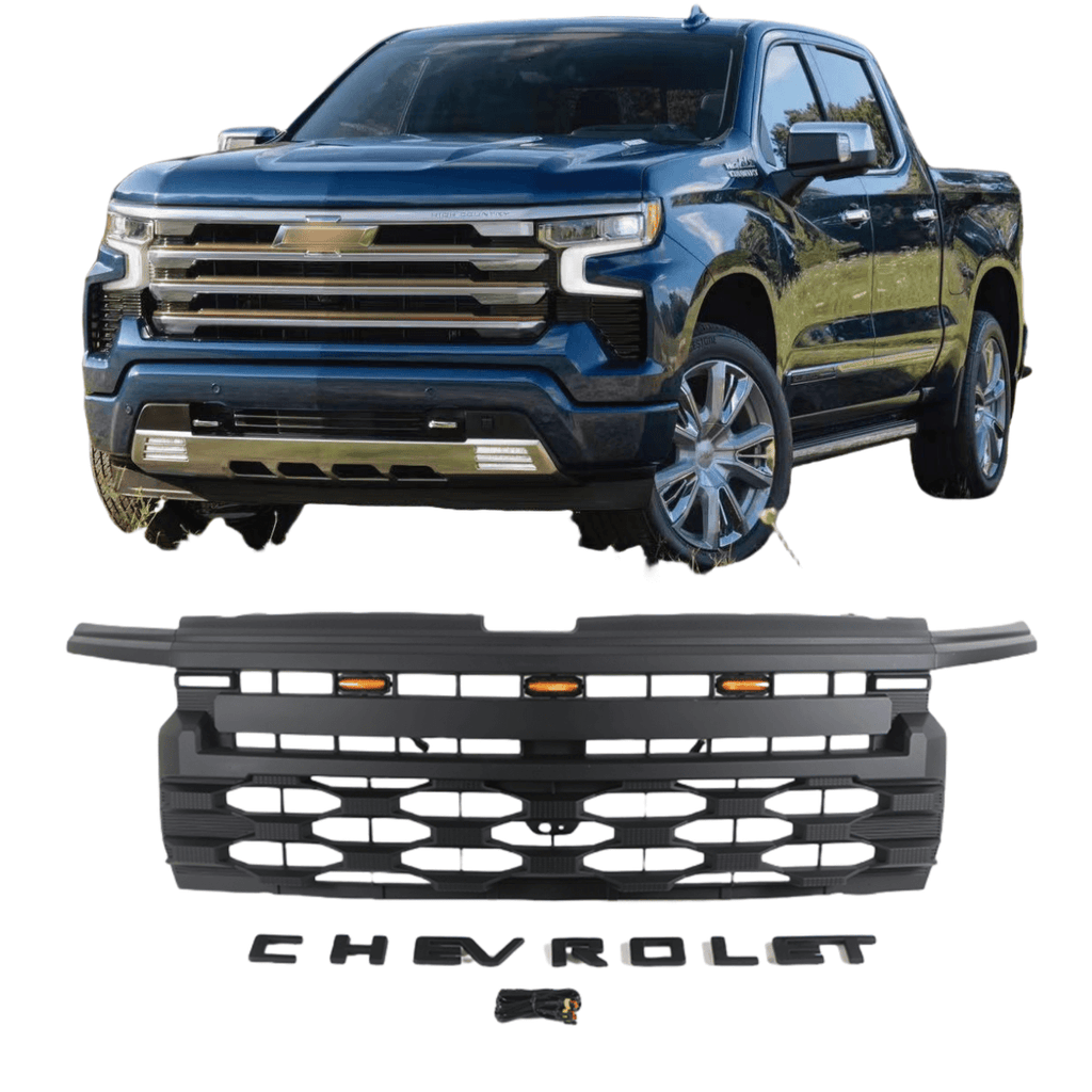 Chevrolet Silverado Grill 2023 2024 With Lights Black