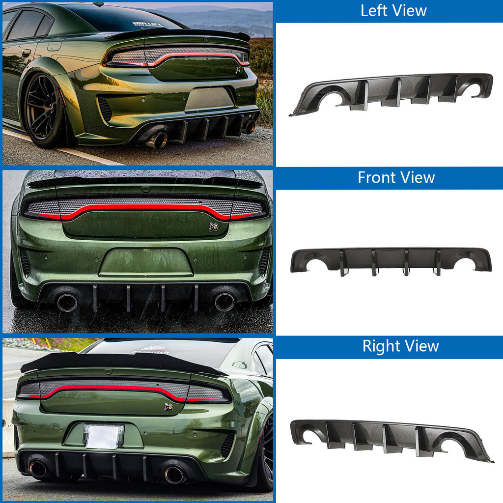 Dodge Charger 2020-2023 Widebody Rear Diffuser with 4 Shark Fin Carbon